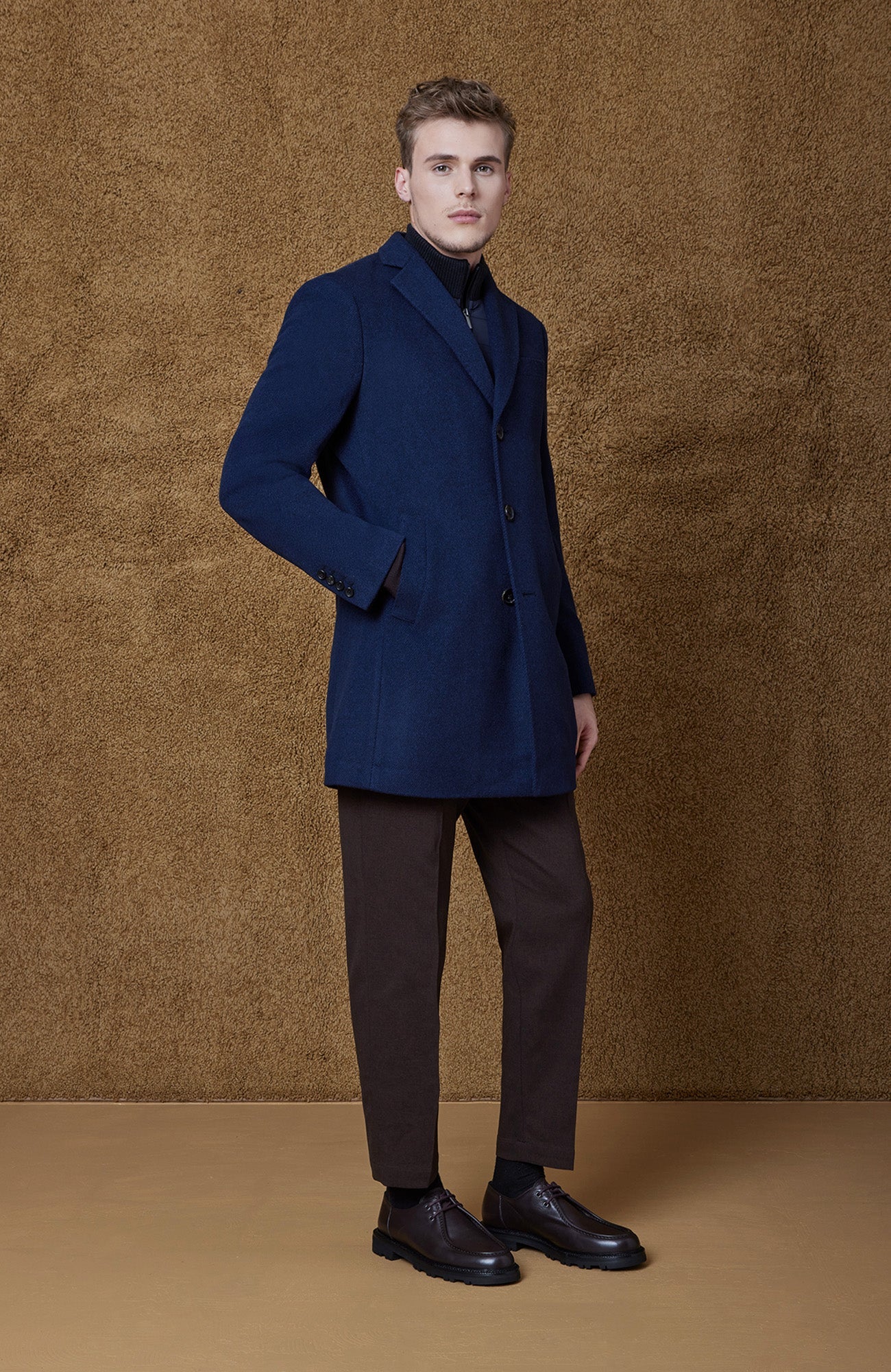 Leclaire Navy Twill Wool & Cashmere Car Coat
